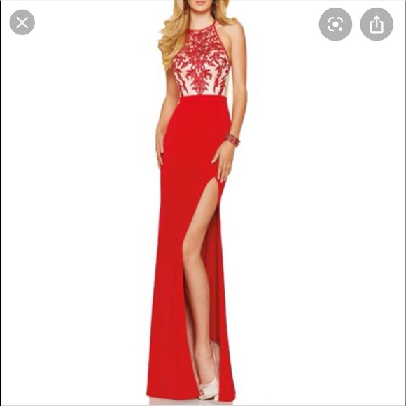 made2envy | Dresses | Red Embroidery High Slit Gown | Poshmark
